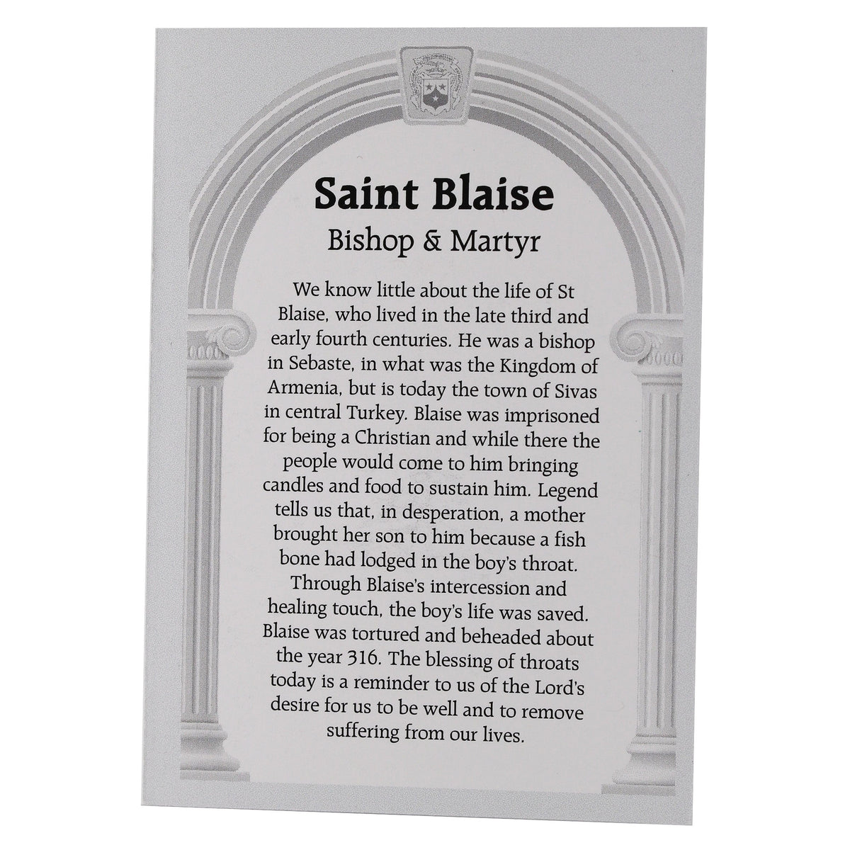 St Blaise Prayer Card & Flannel – Whitefriar Street Church